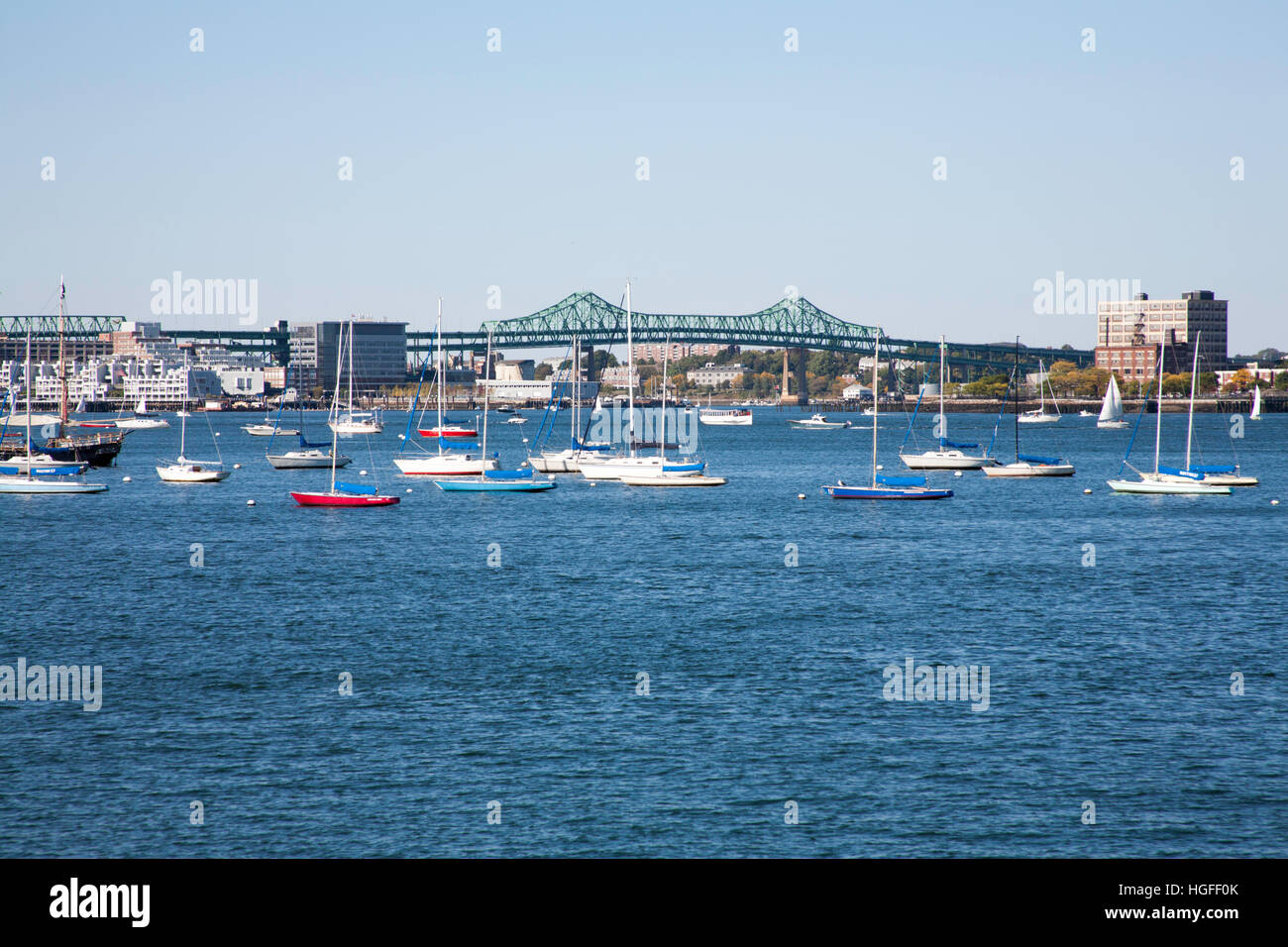 The Charlestown Bridge at the mouth of the Charles River Boston ...