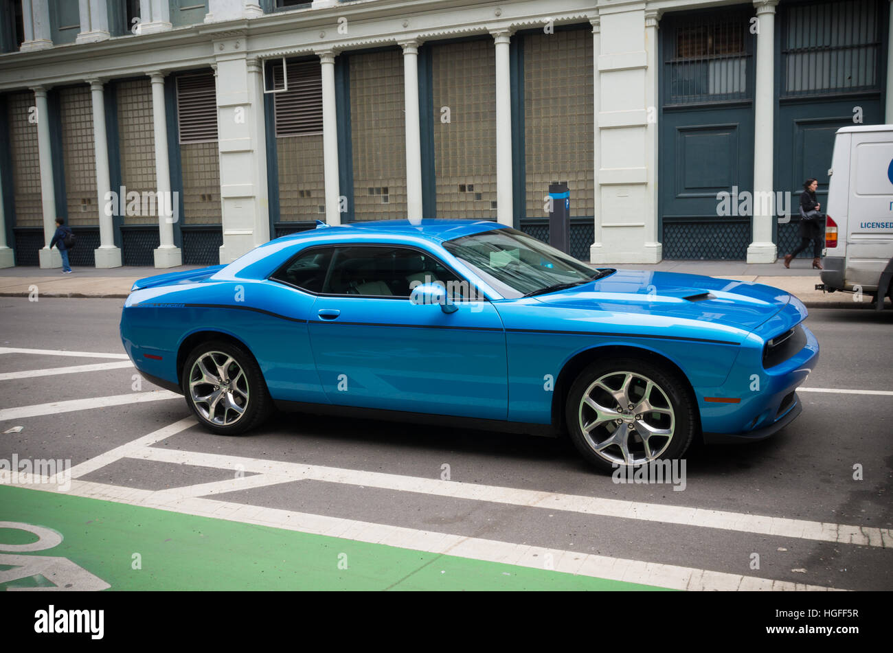 NEW YORK - APRIL 29, 2016: Blue Dodge challenger in the streets of New ...