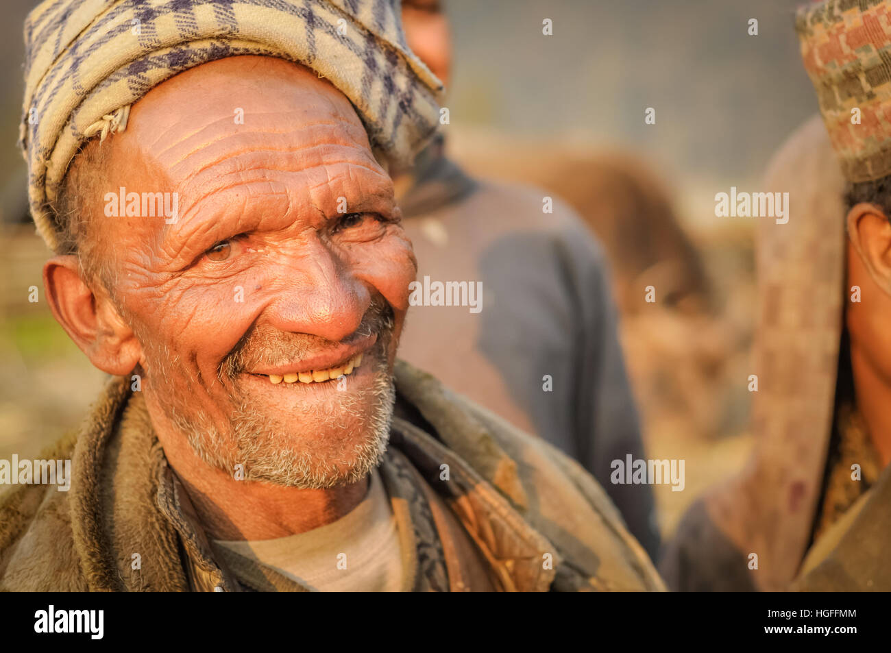 Dolpo, Nepal - circa May 2012: Old native man with little beard wears ...