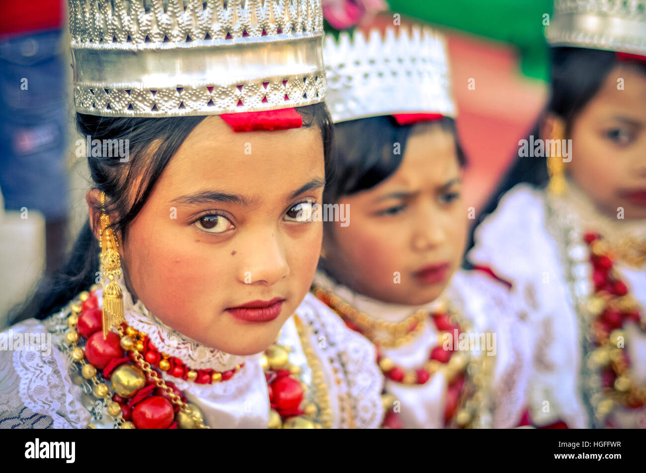 Shillong, Meghalaya - circa April 2012: Young girls wear traditional ...