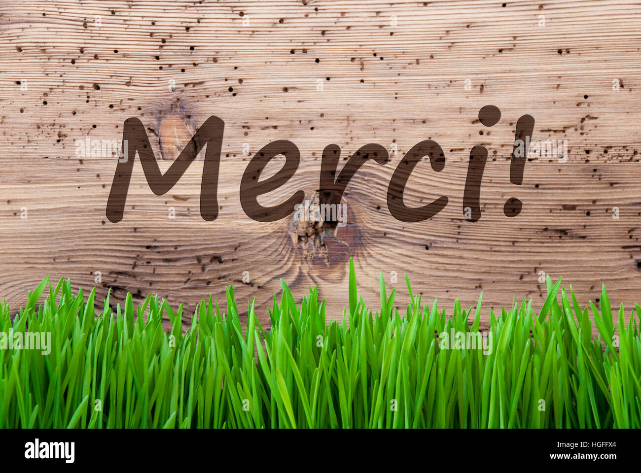 Bright Wooden Background, Gras, Merci Means Thank You Stock Photo - Alamy