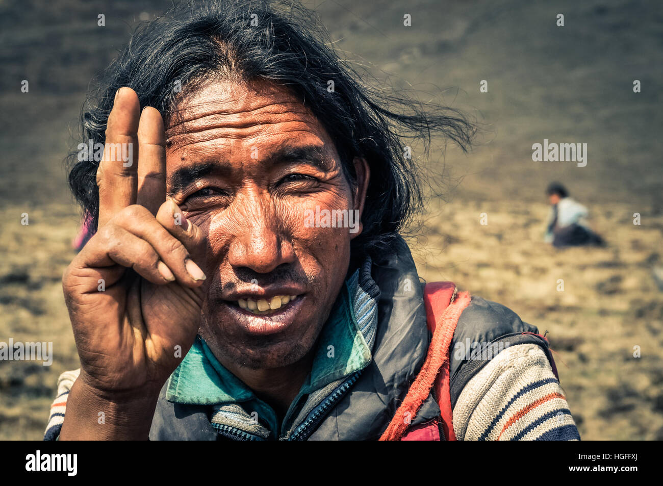Dolpo, Nepal - circa June 2012: Native black-haired man wears jacket ...