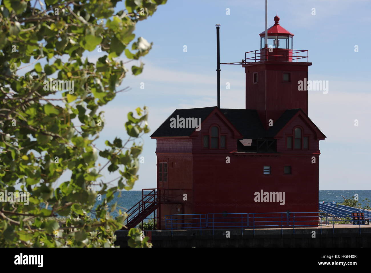 The historic Holland Harbor Light, also known as the Big Red Lighthouse ...