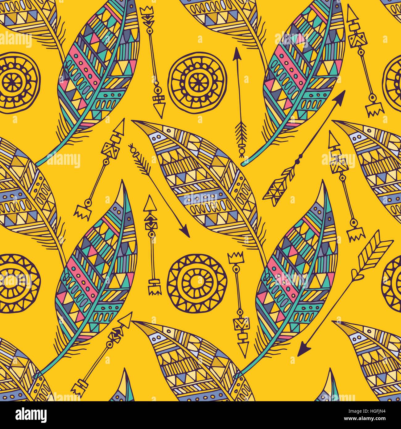 Seamless pattern with feather and arrows in vector Stock Vector Image ...
