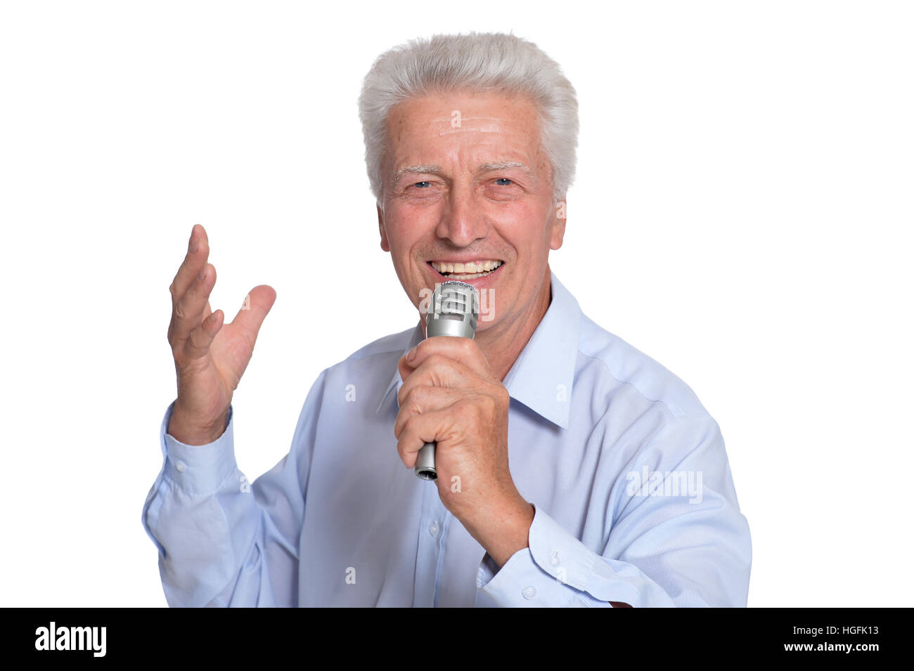 mature man with microphone Stock Photo - Alamy