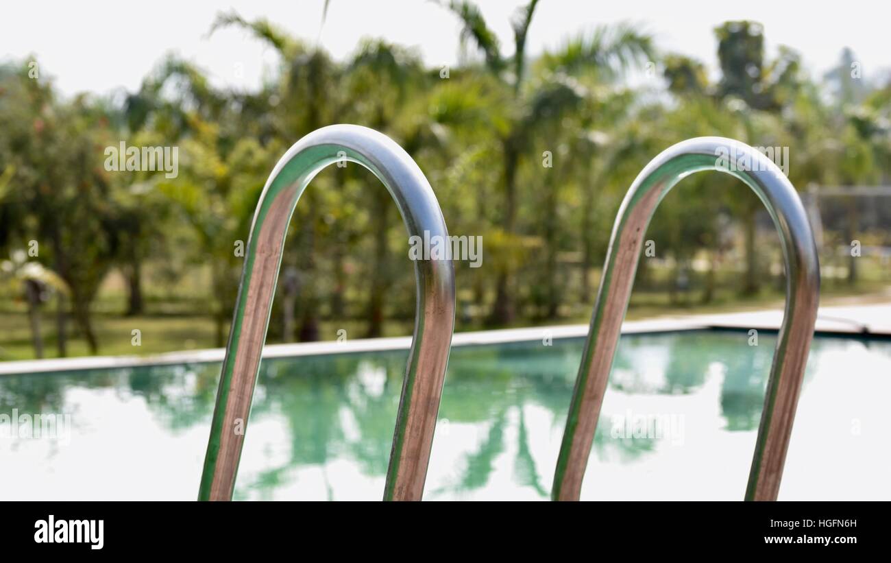 Close-Up Of Swimming Pool Railings in Resort Stock Photo - Alamy