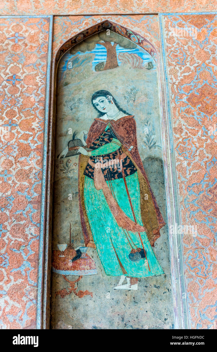 Painting of Persian woman in Safavid grand palace Ali Qapu located at ...
