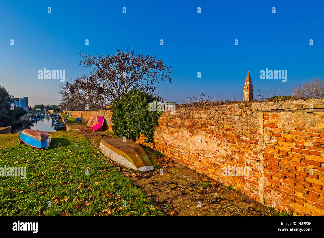 Italy Veneto Venice- Island of Mazzorbo - View with Bell tower of the ...