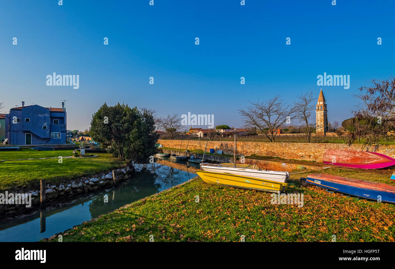 Italy Veneto Venice- Island of Mazzorbo - View with Bell tower of the ...