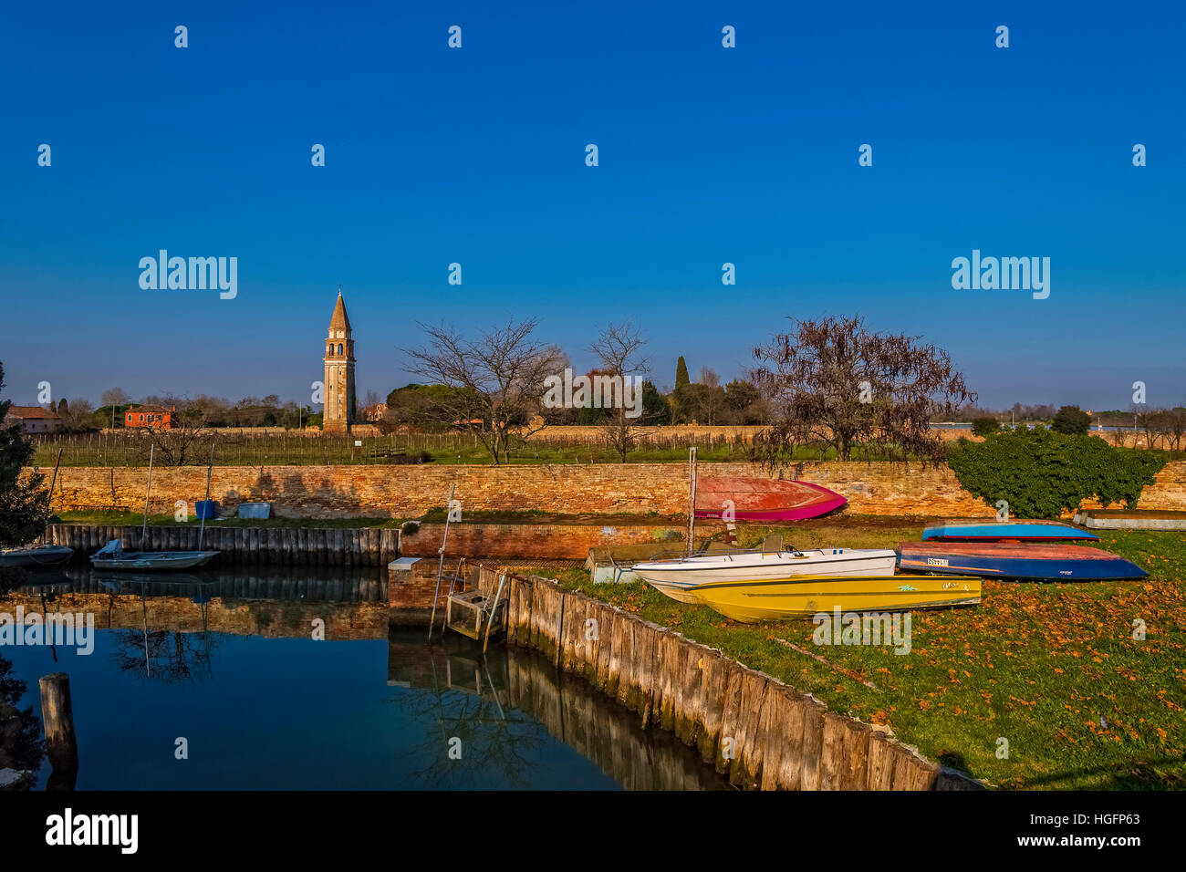 Italy Veneto Venice- Island of Mazzorbo - View with Bell tower of the ...