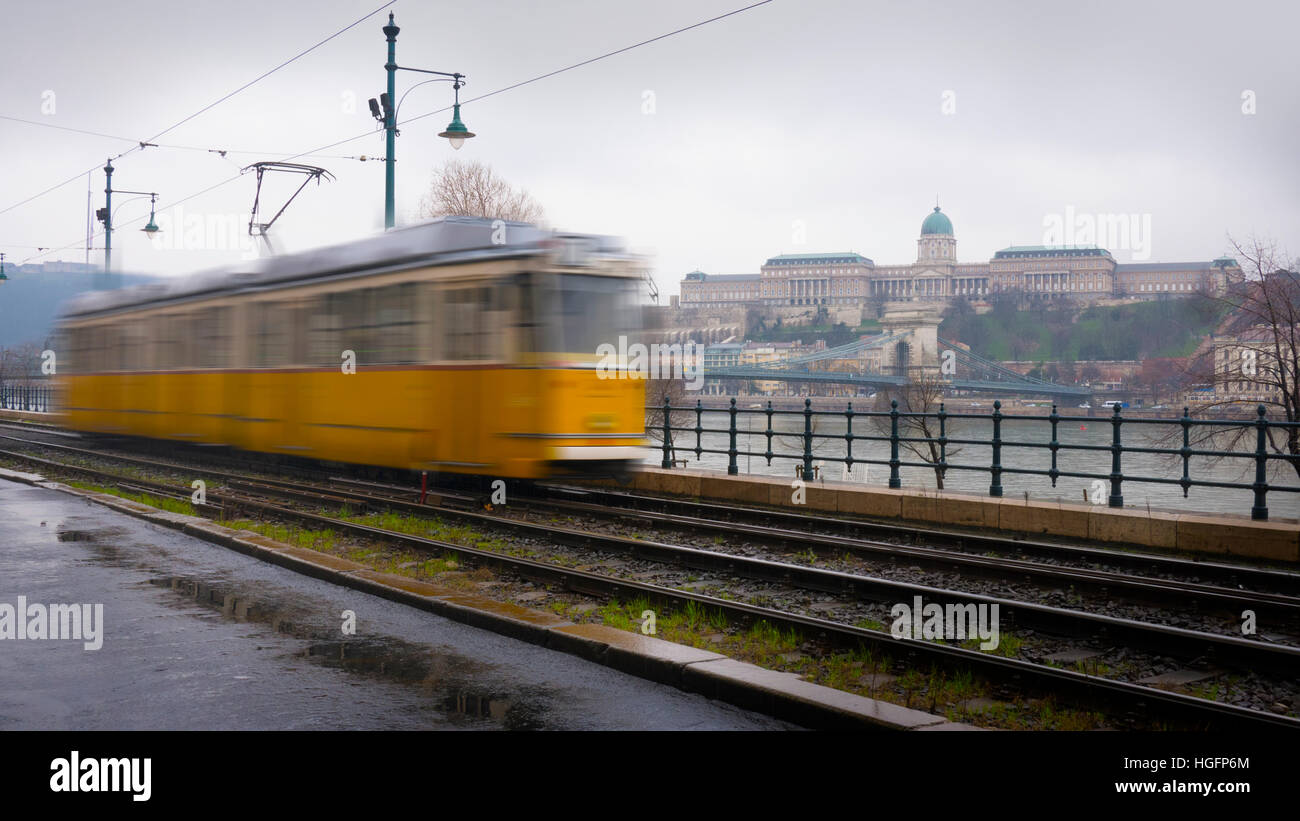 An old yellow tram in Budapest, Hungary Stock Photo - Alamy