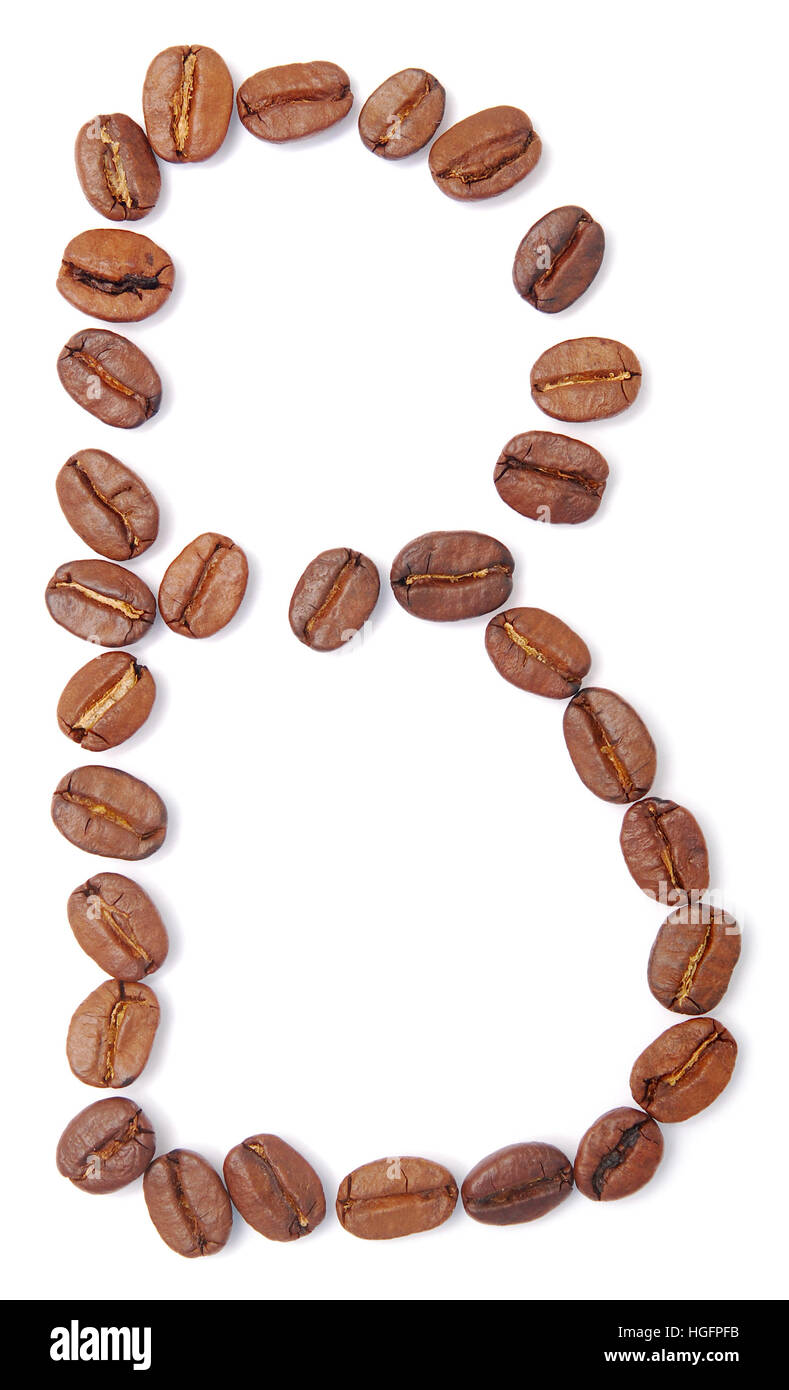 letter B from coffee beans with shadow isolated on white Stock Photo ...