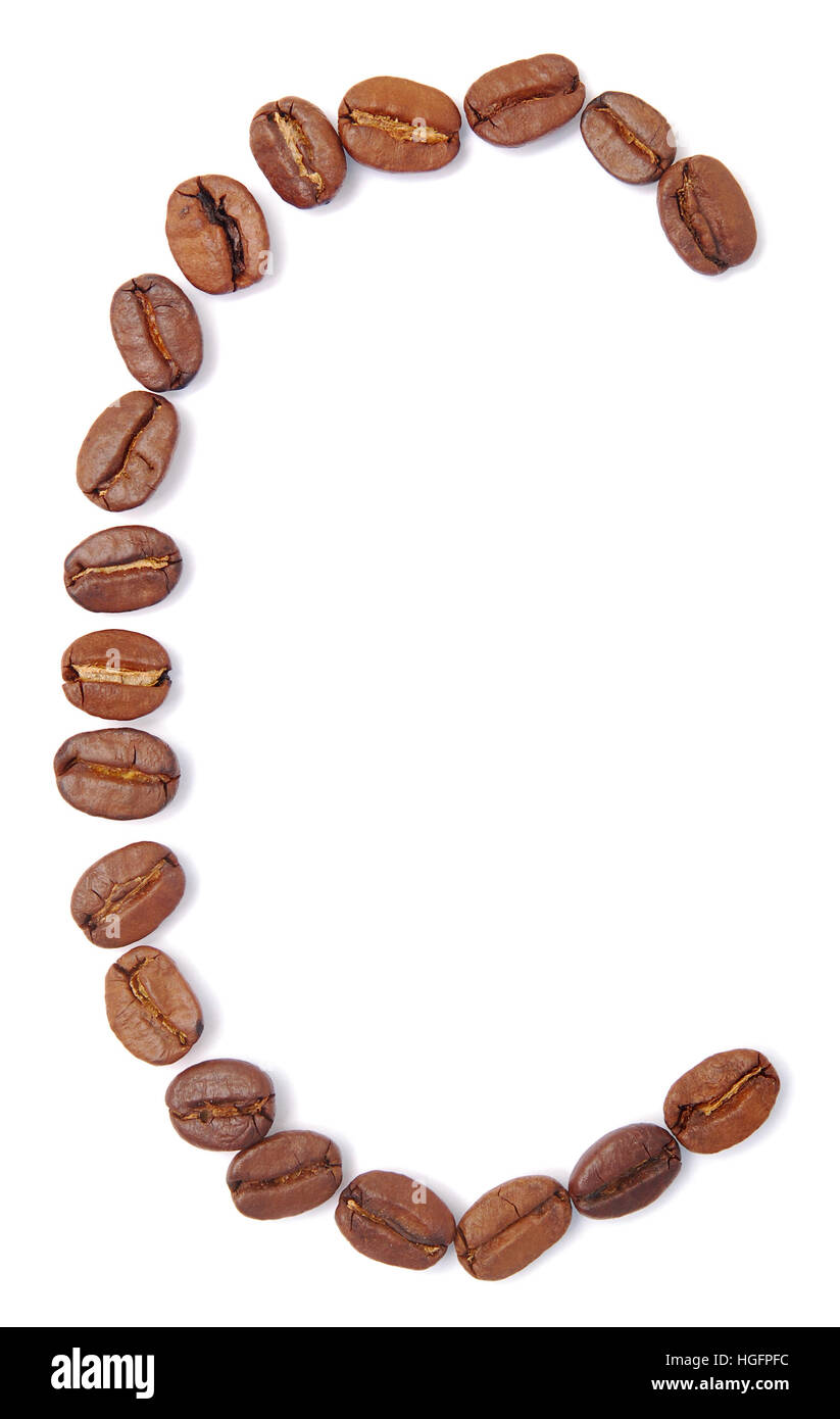 letter C from coffee beans with shadow isolated on white Stock Photo ...