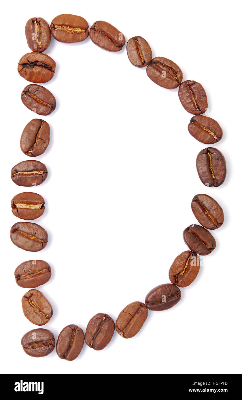 letter D from coffee beans with shadow isolated on white Stock Photo ...