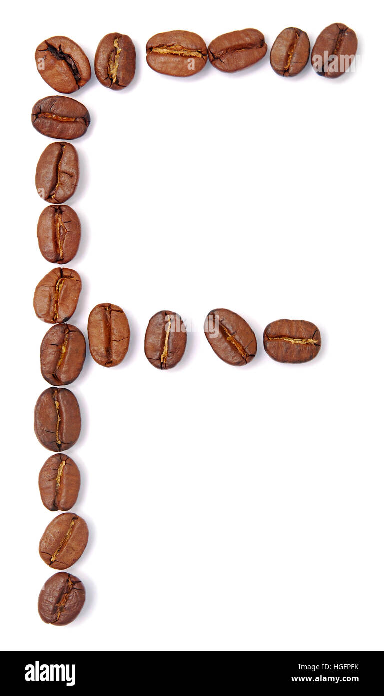 letter F from coffee beans with shadow isolated on white Stock Photo ...