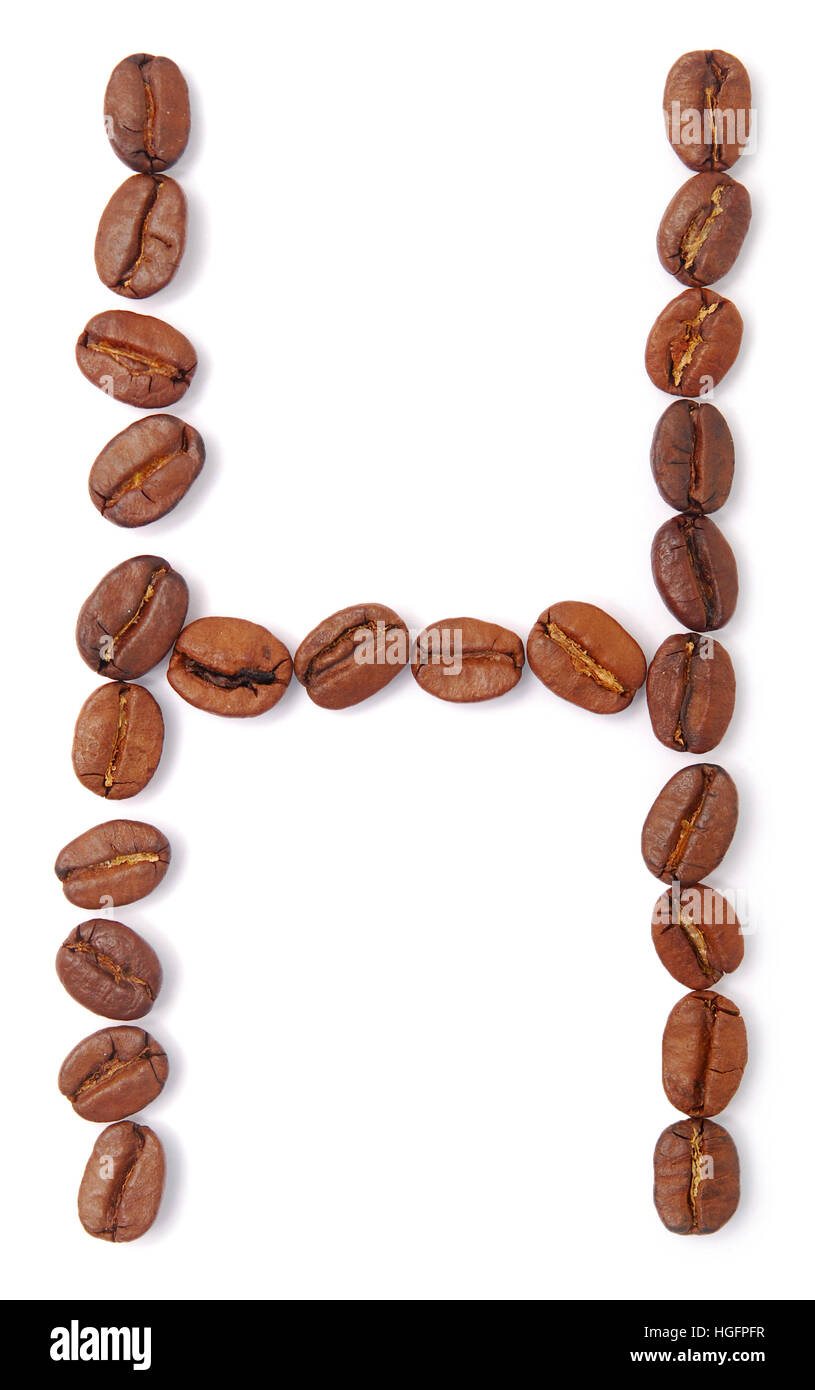 letter H from coffee beans with shadow isolated on white Stock Photo ...