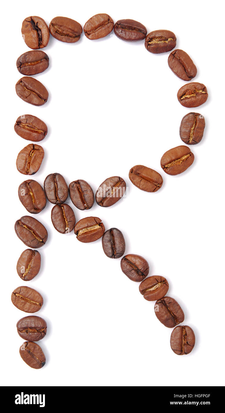 letter R from coffee beans with shadow isolated on white Stock Photo ...