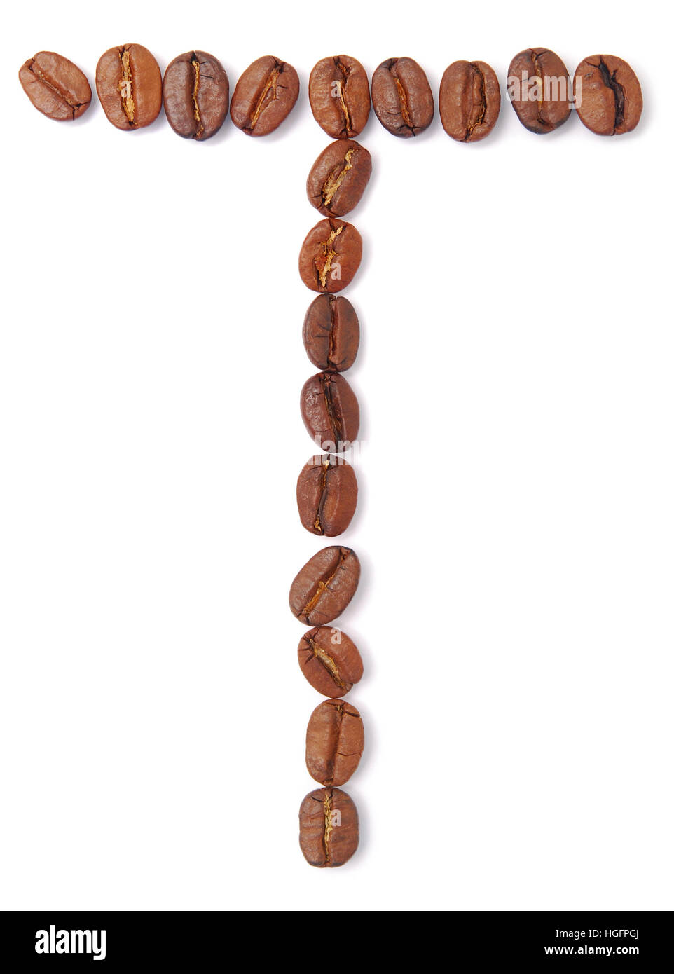 letter T from coffee beans with shadow isolated on white Stock Photo ...