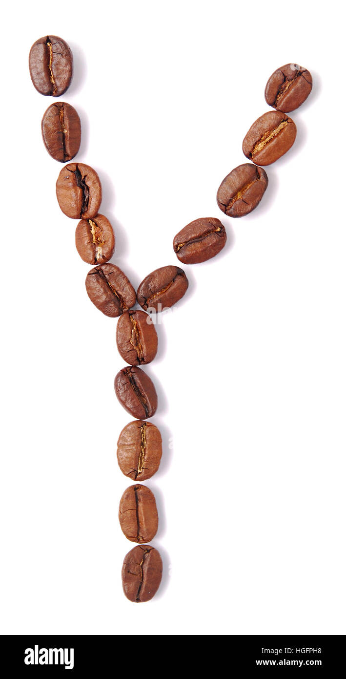 letter Y from coffee beans with shadow isolated on white Stock Photo ...