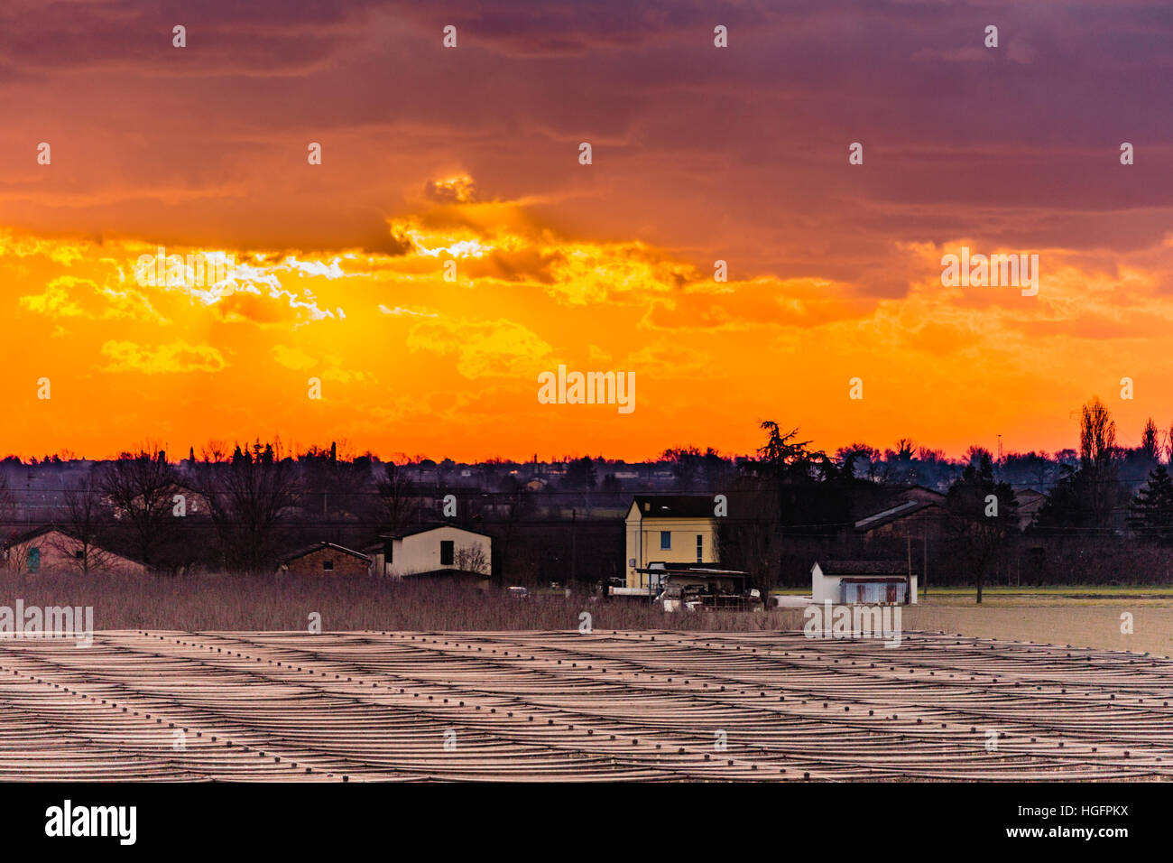 Winter sunrise on the countryside in Italy Stock Photo - Alamy