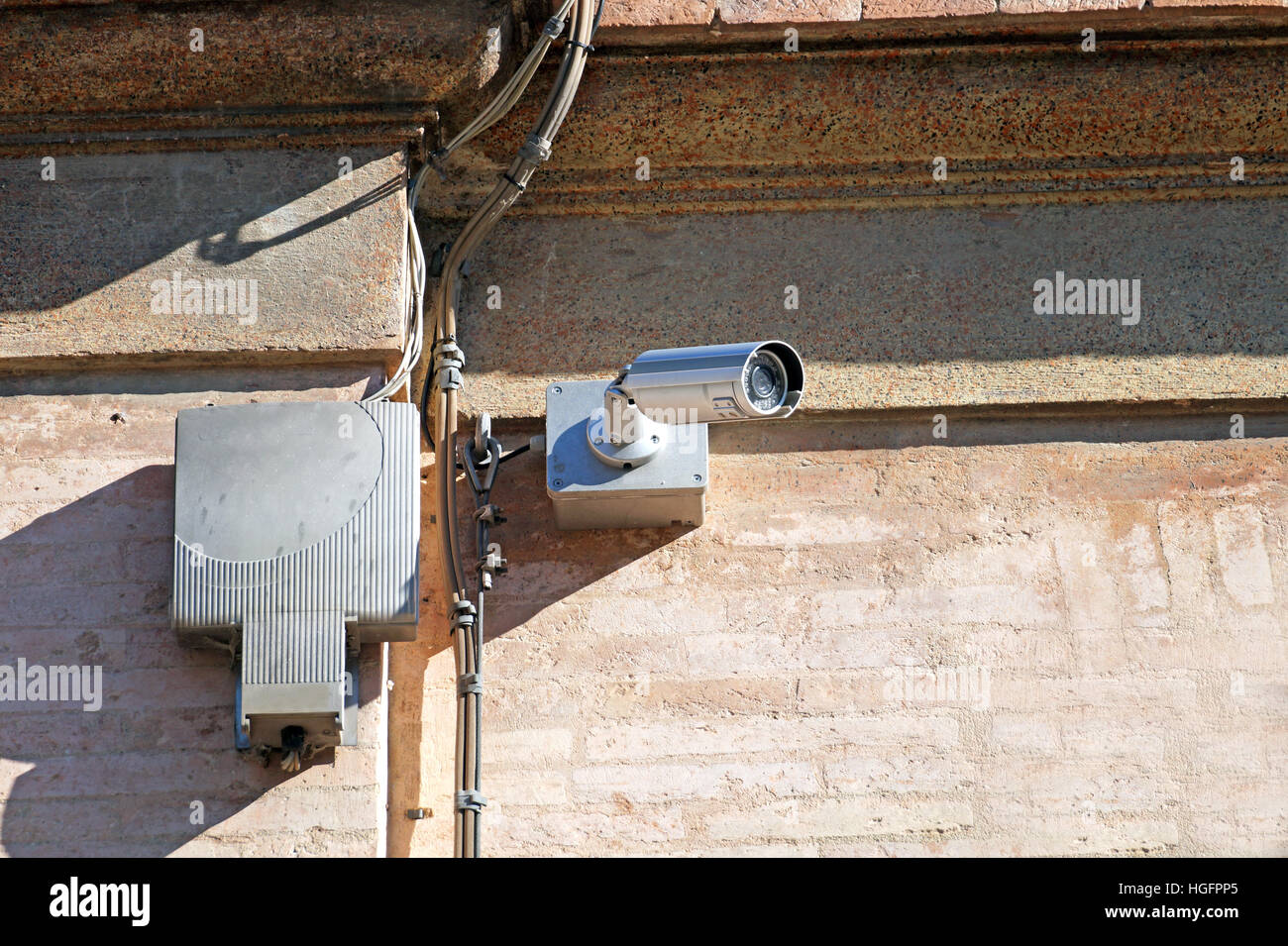 security camera on the wall. cctv surveillance video system Stock Photo ...