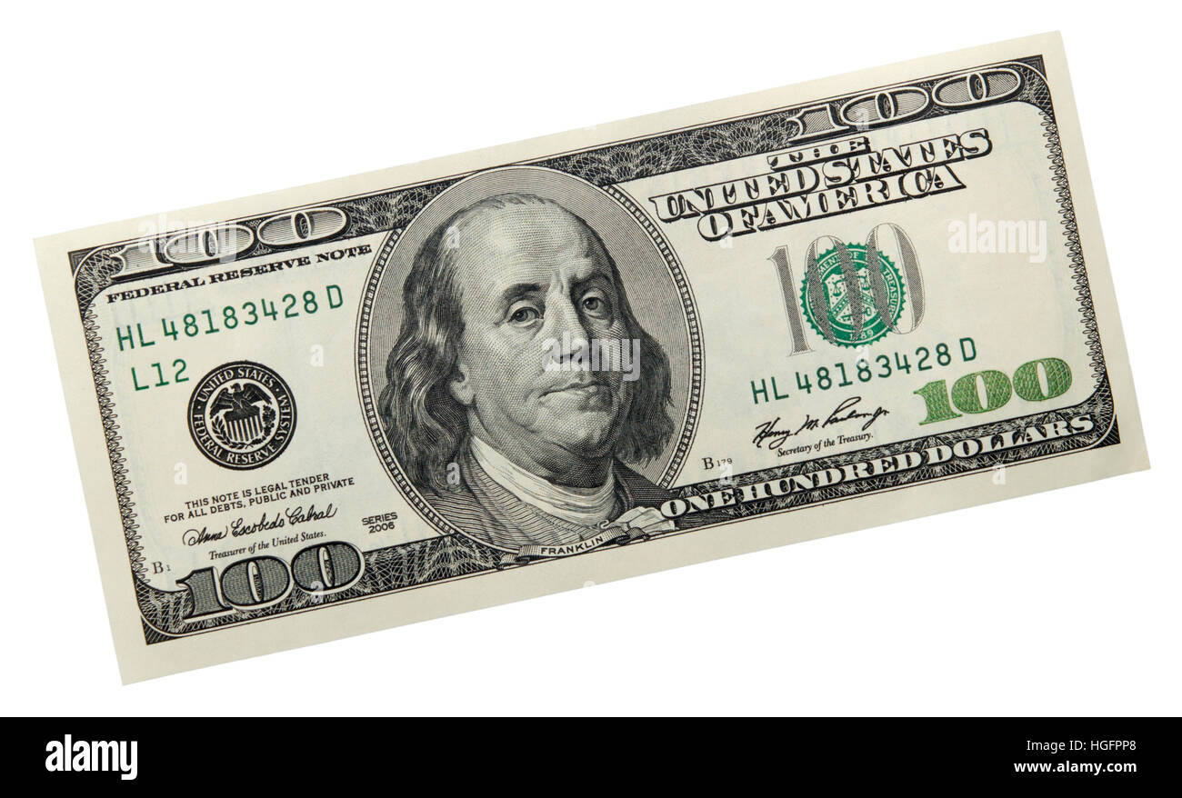 one hundred dollar banknote on a white Stock Photo - Alamy