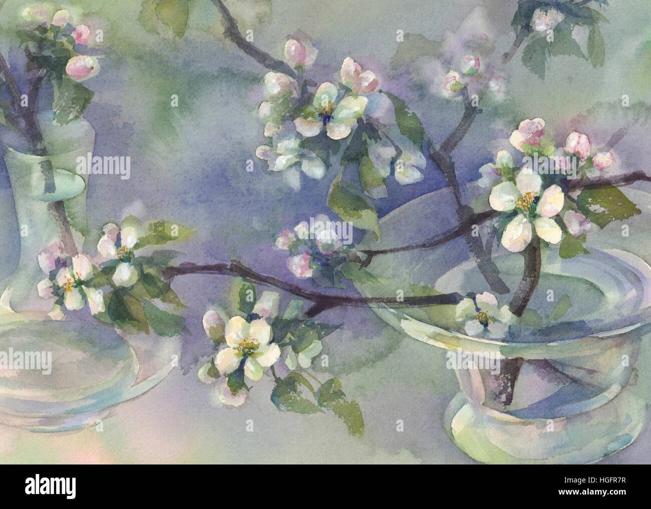apple tree bloom watercolor Stock Photo - Alamy
