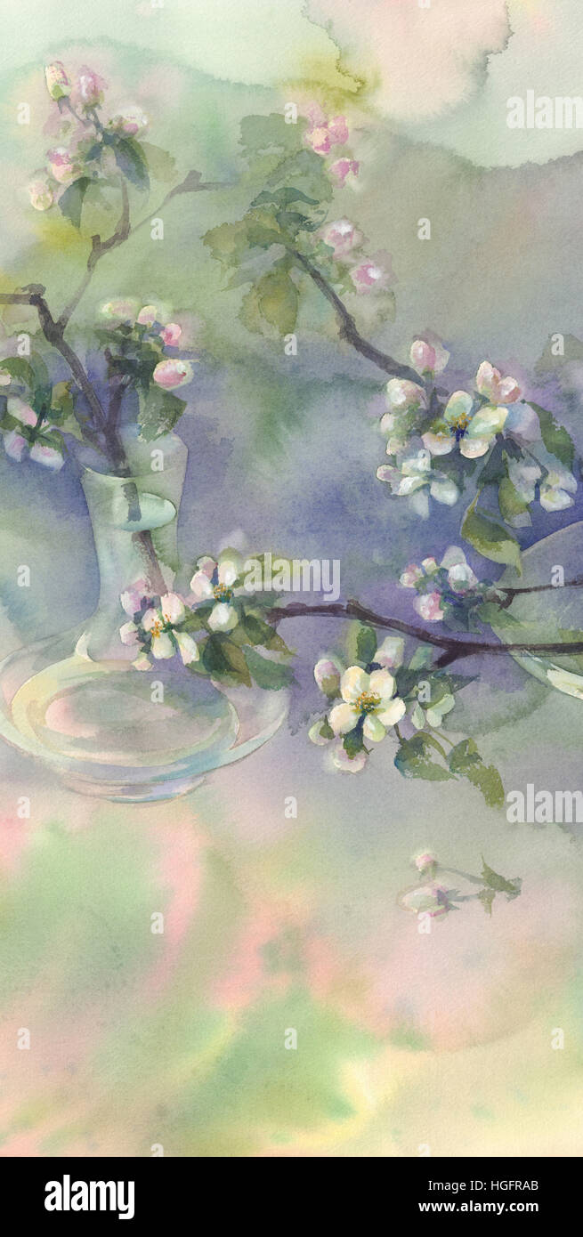 apple tree bloom watercolor Stock Photo - Alamy