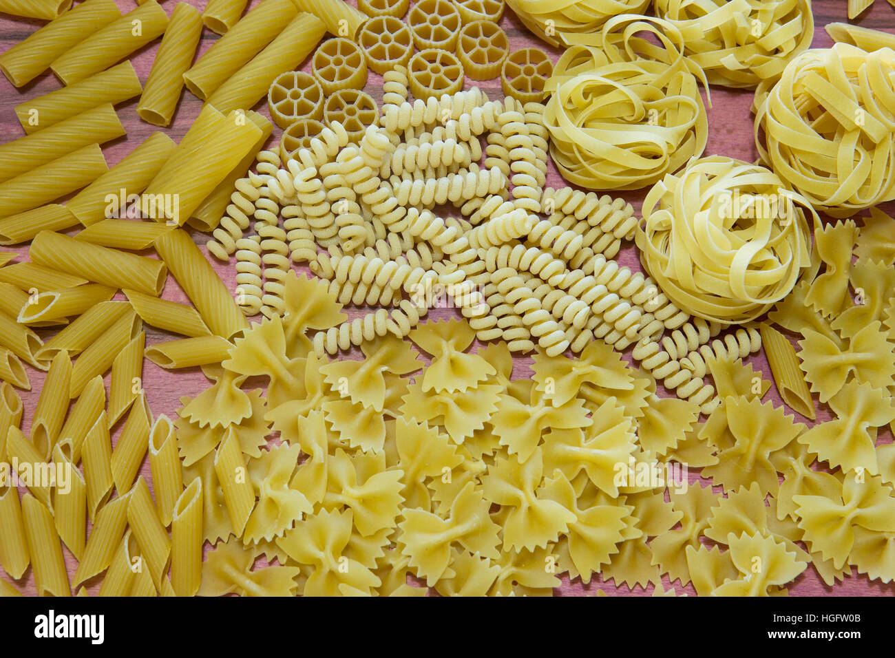Variety of types and shapes of dry Italian pasta Stock Photo - Alamy