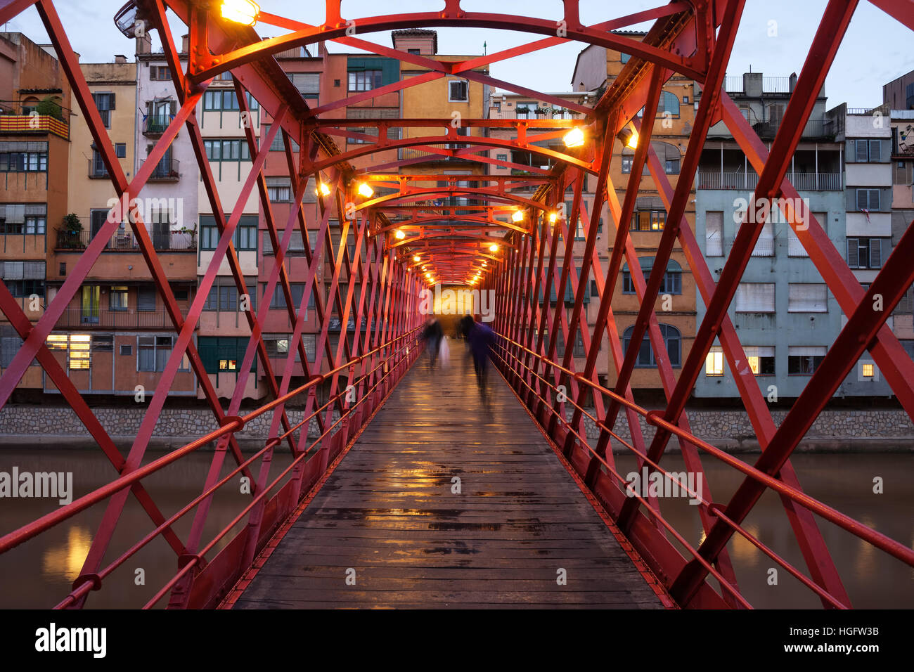 Spain, Catalonia, Girona, Old Town, The Eiffel Bridge on the Onyar ...