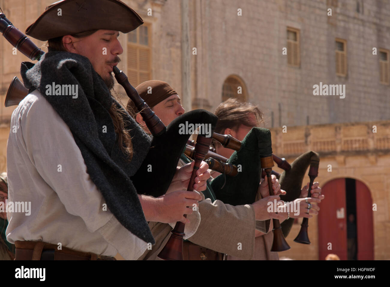MDINA, MALTA - APRIL 14: Medieval style musicians group takes part in ...
