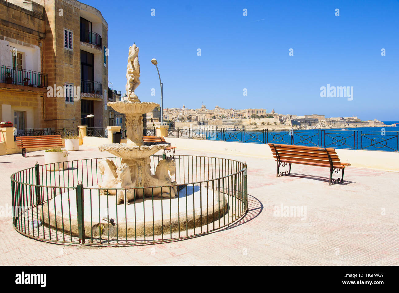 A square in the old city of Birgu, one of the three cities, Malta Stock ...