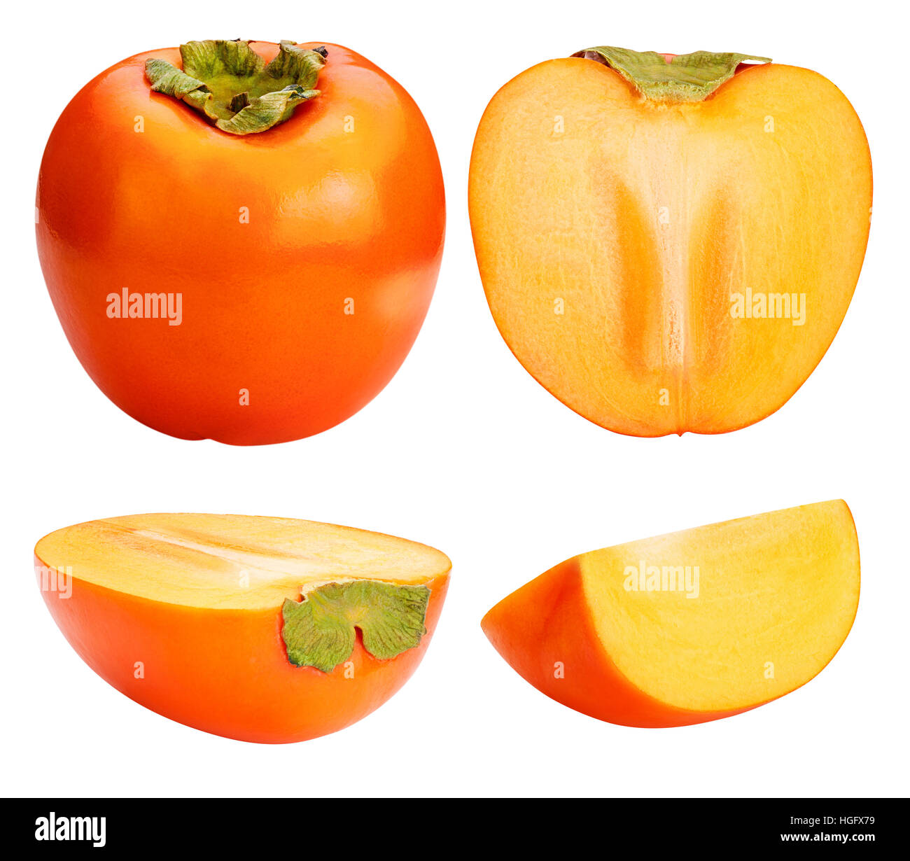 Persimmon cut slice set isolated on white background clipping path ...