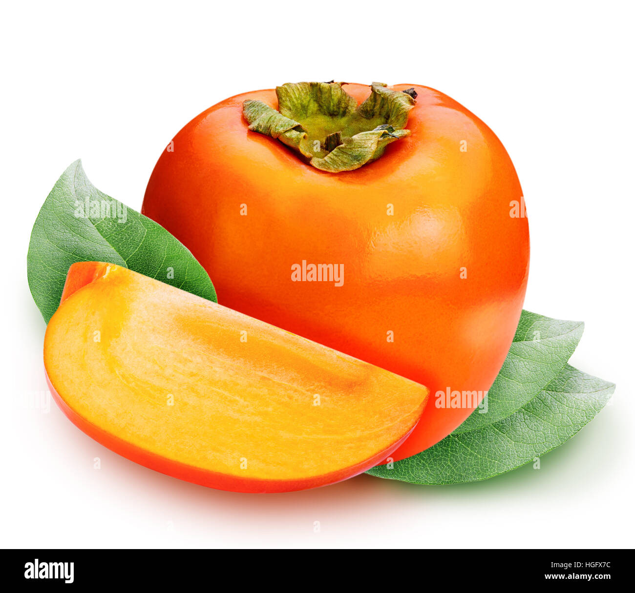 Persimmon cut slice bite Set isolated on white background clipping path ...