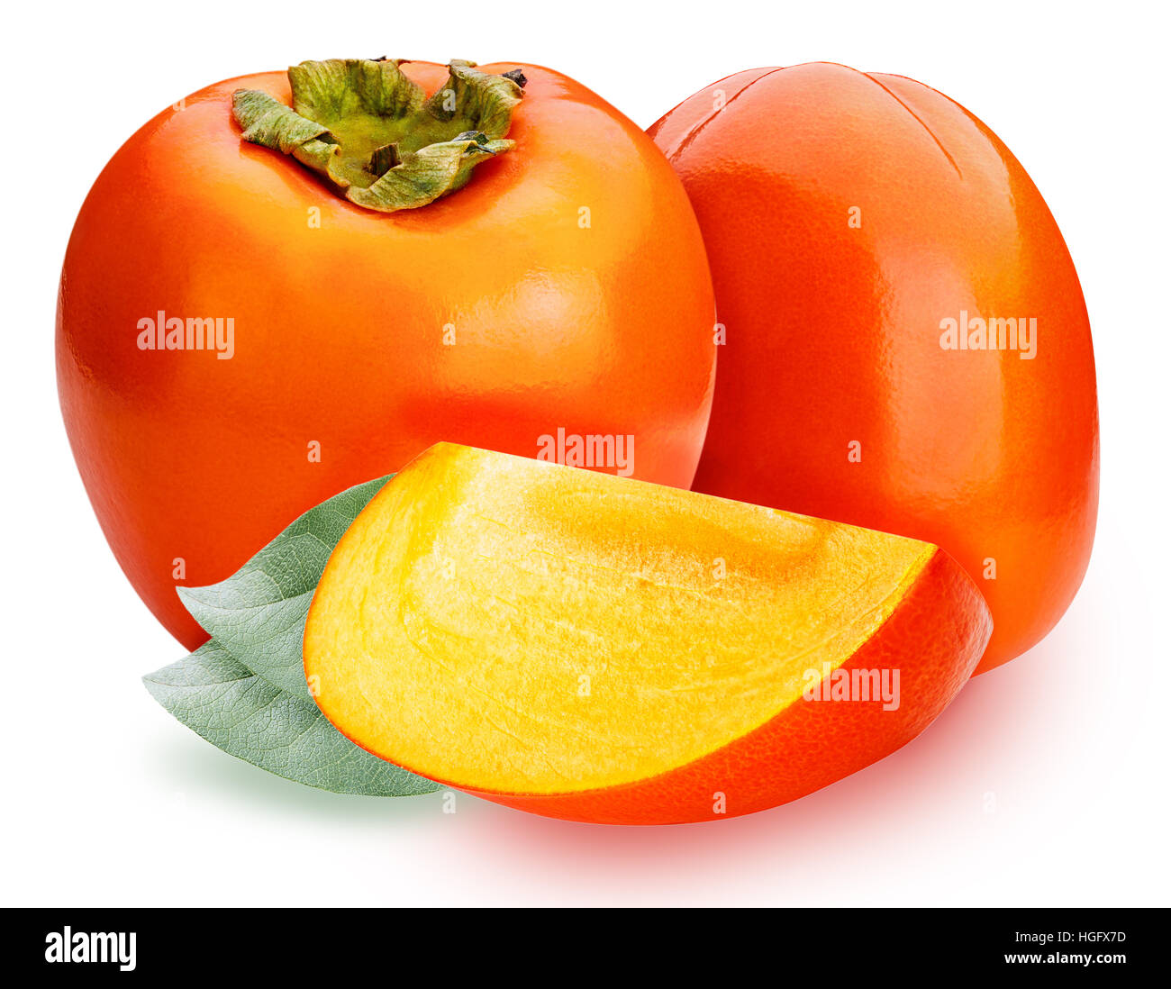 Persimmon cut slice bite Set isolated on white background clipping path ...