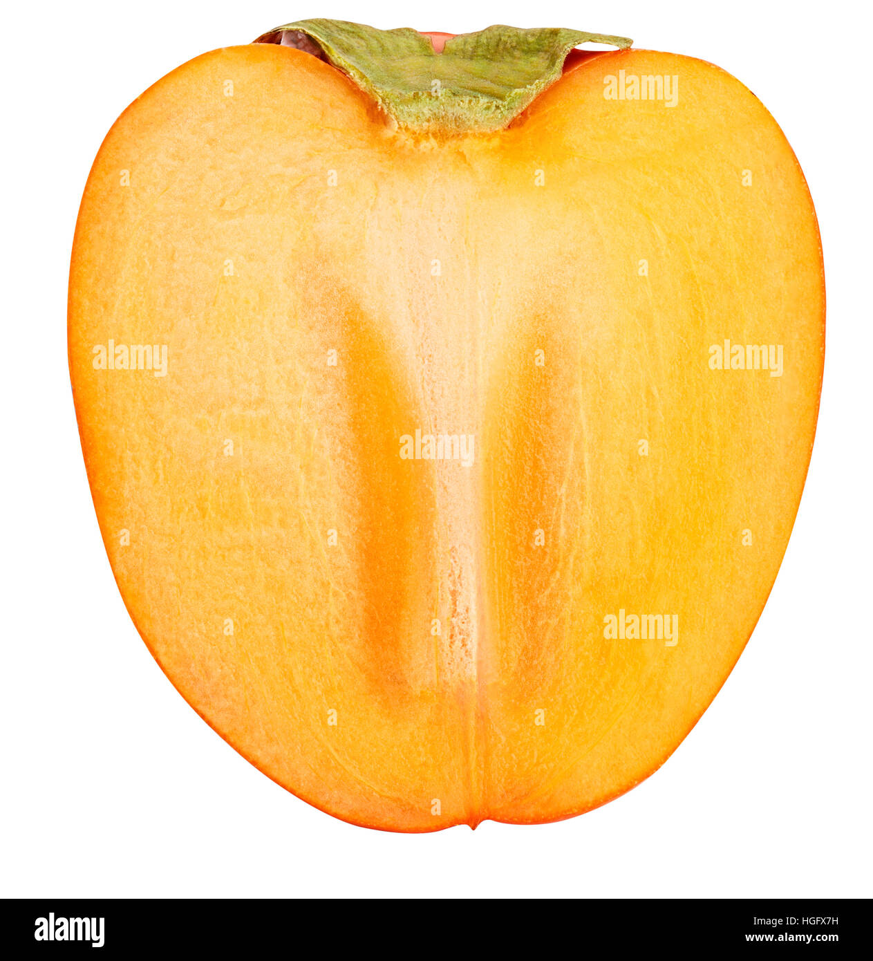 Persimmon cut slice half isolated on white background clipping path ...