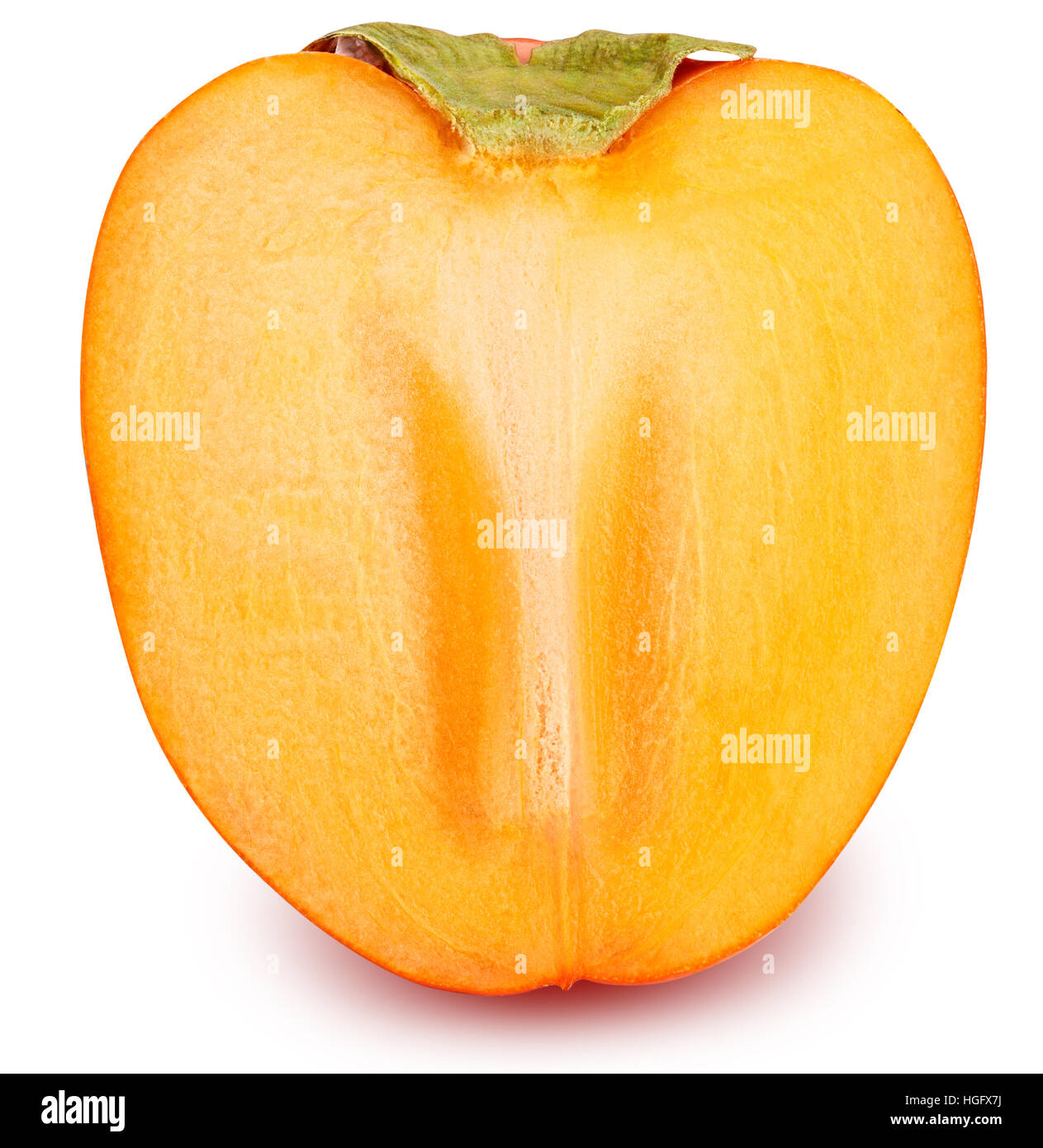 Persimmon cut slice half isolated on white background clipping path ...