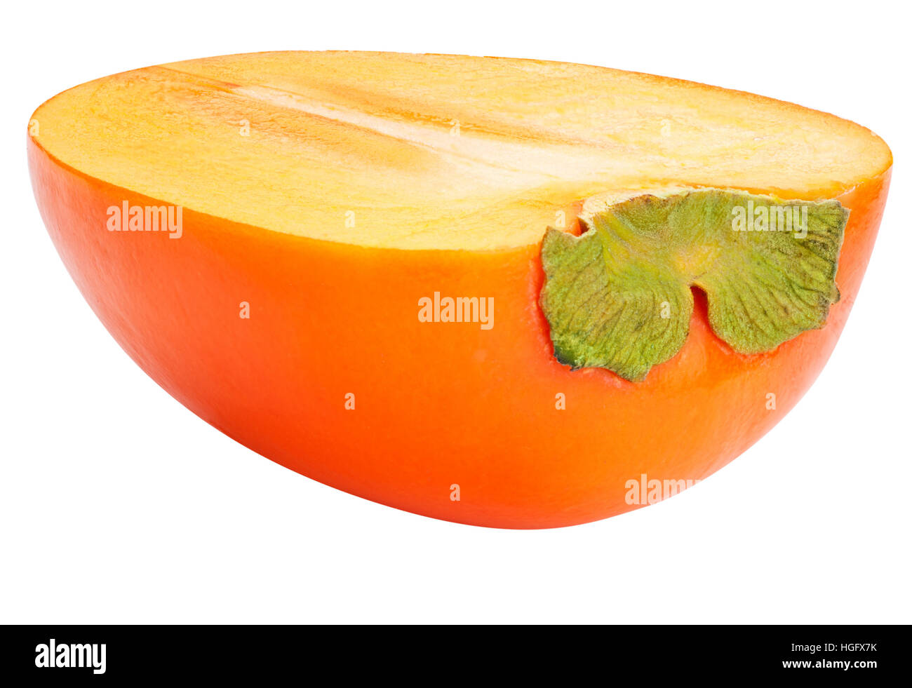 Persimmon cut slice half isolated on white background clipping path ...