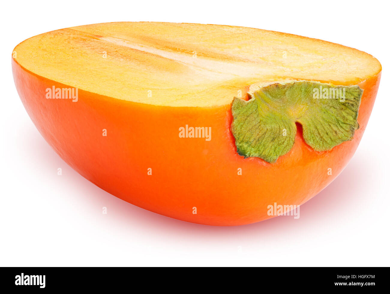 Persimmon cut slice half isolated on white background clipping path ...