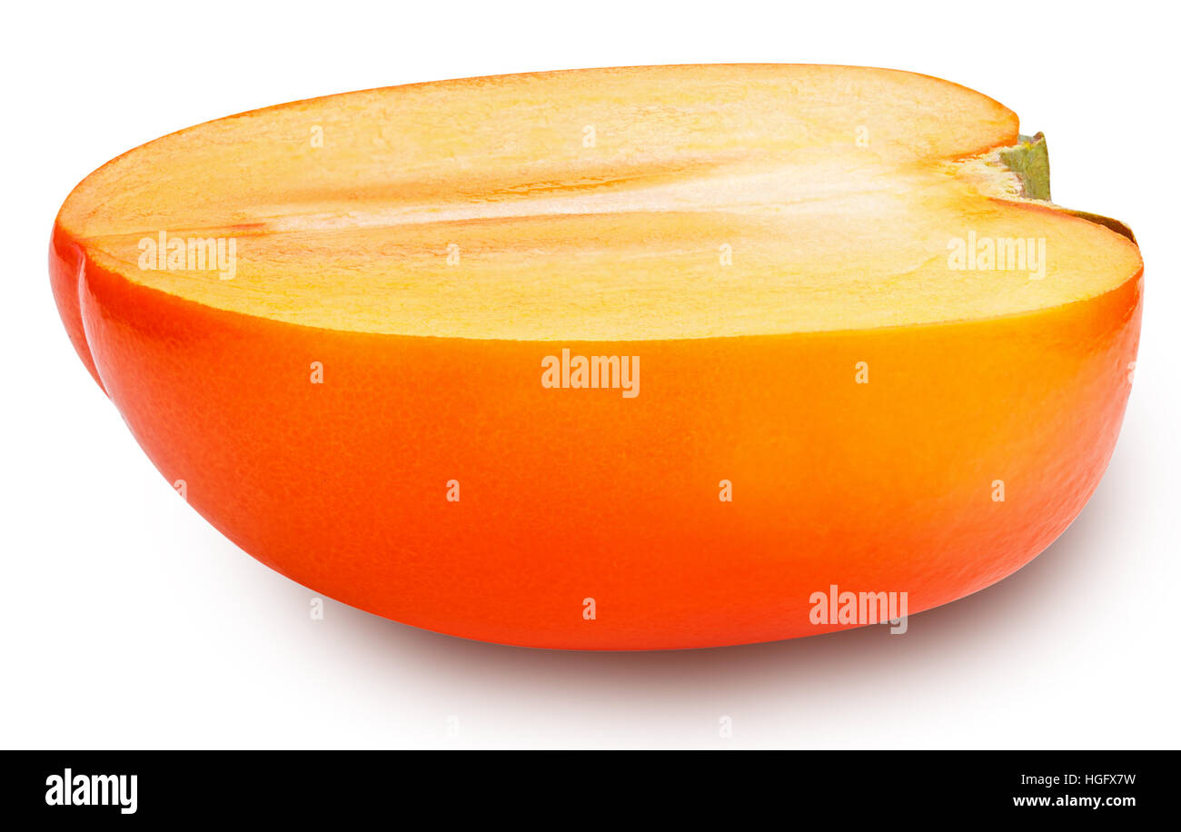 Persimmon cut slice half isolated on white background clipping path ...