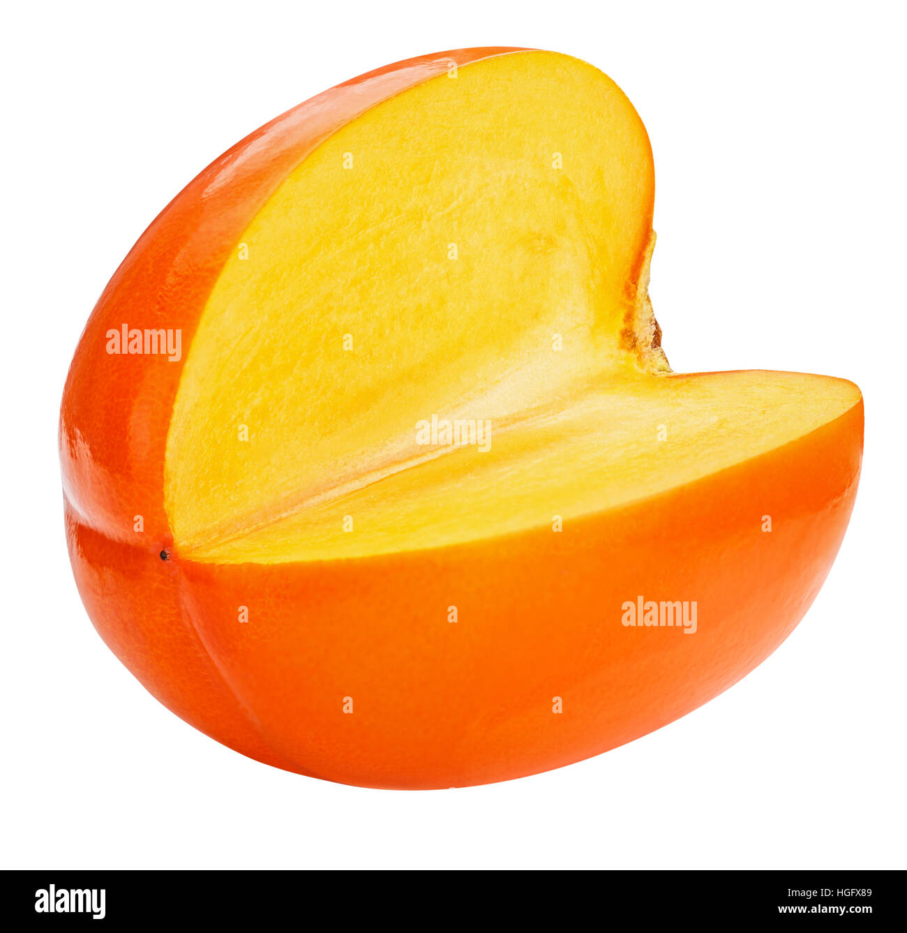 Persimmon cut slice bite isolated on white background clipping path ...