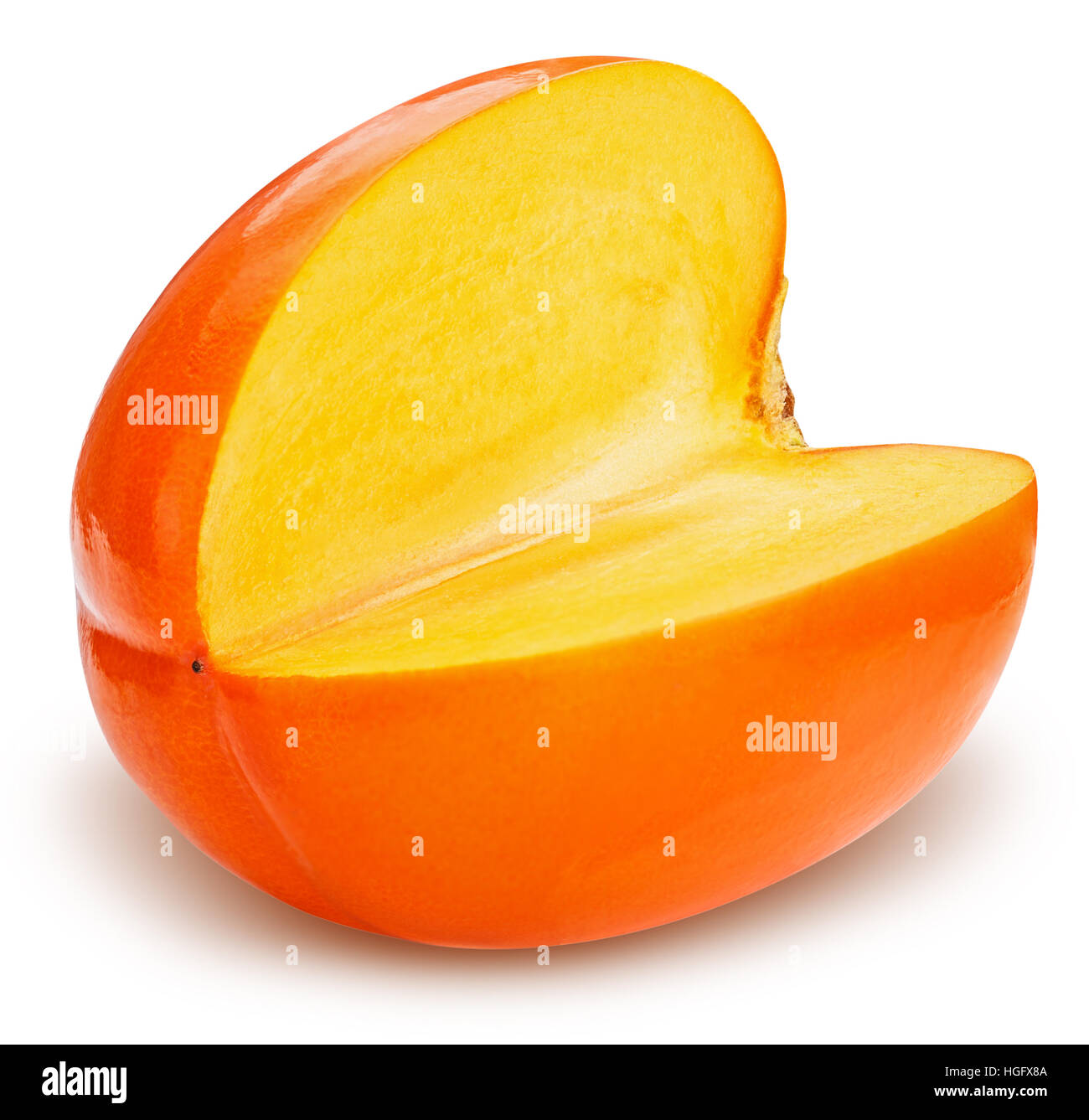 Persimmon cut slice bite isolated on white background clipping path ...