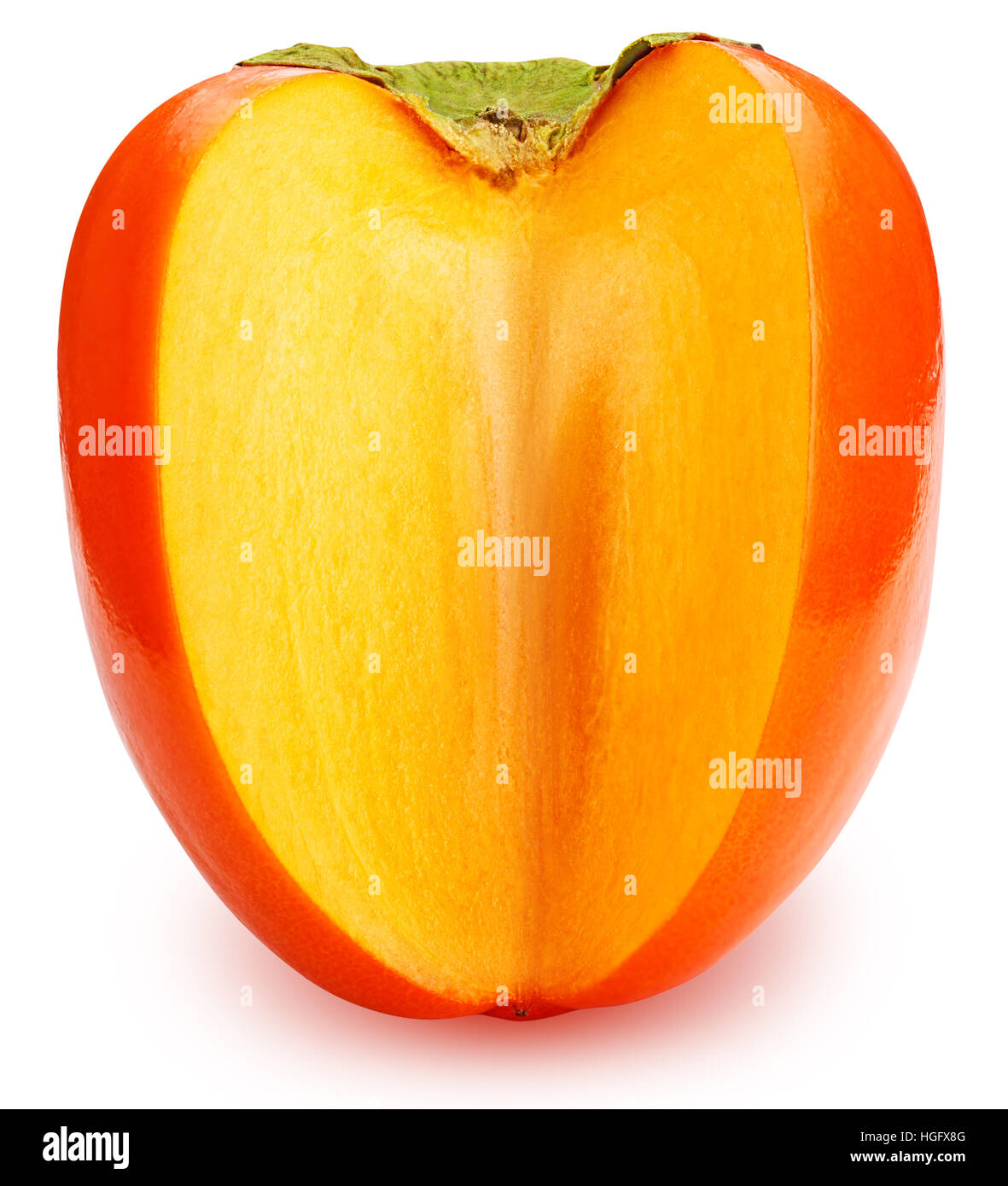 Persimmon cut slice bite isolated on white background clipping path ...