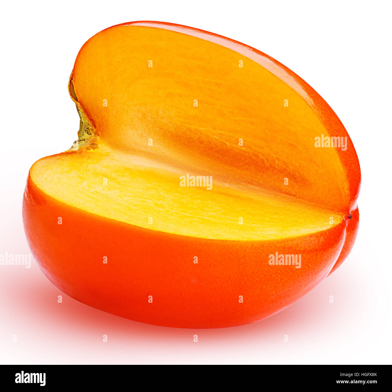 Persimmon cut slice bite isolated on white background clipping path ...