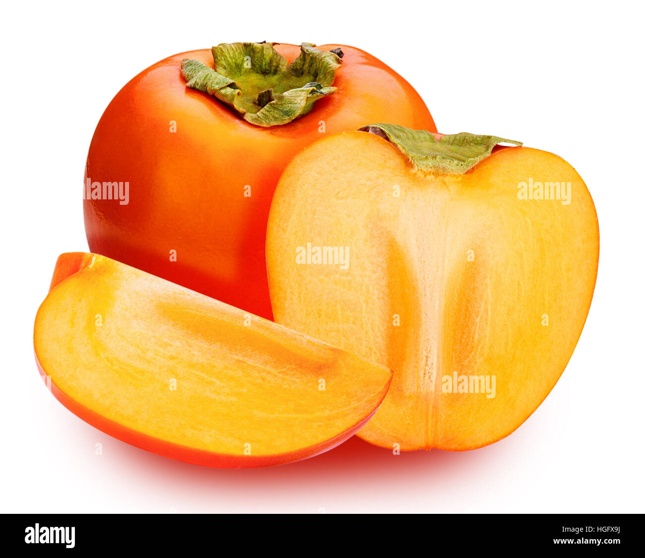 Persimmon cut slice bite Set isolated on white background clipping path ...