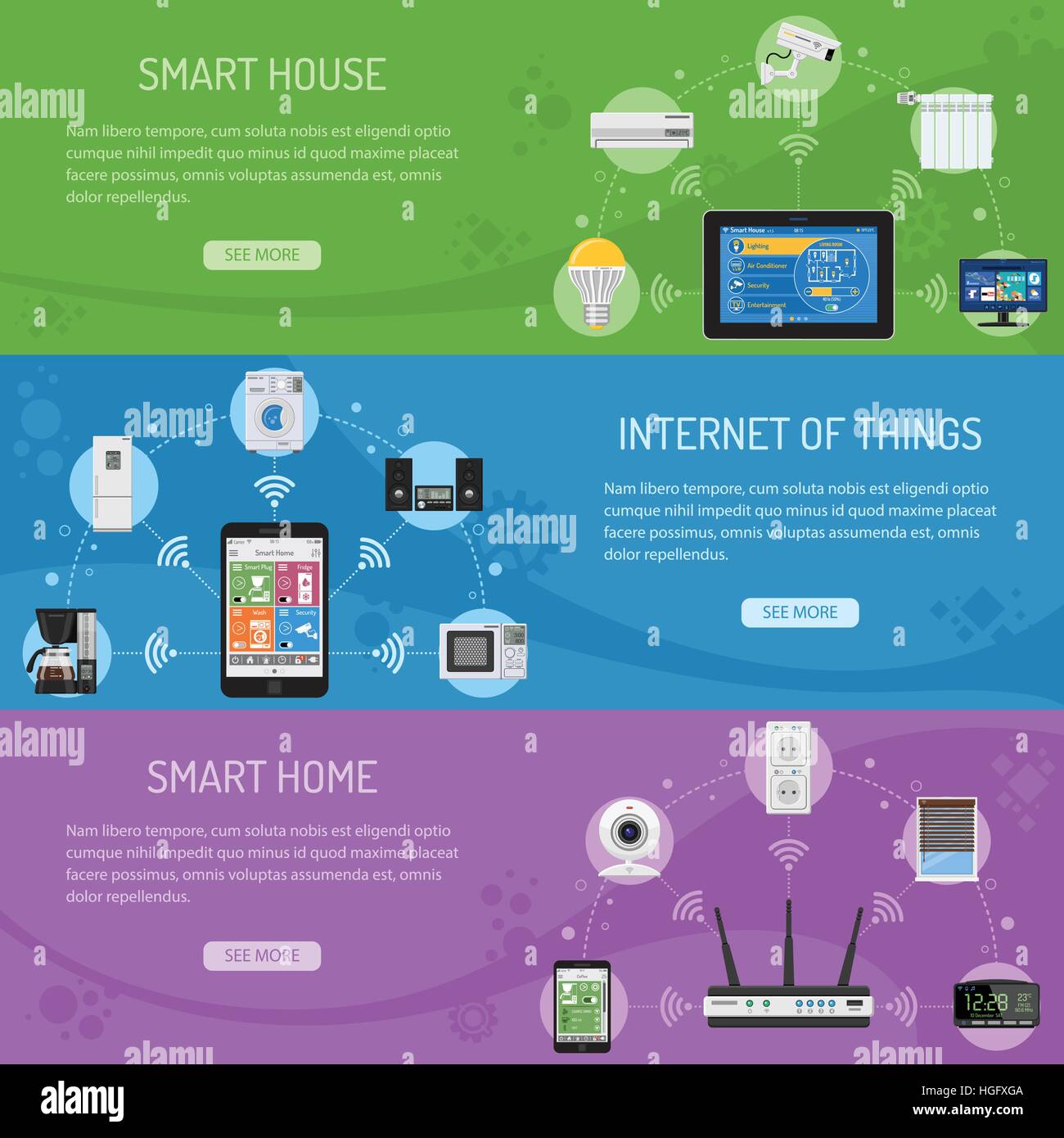 Smart House and internet of things Horizontal Banners Stock Vector ...