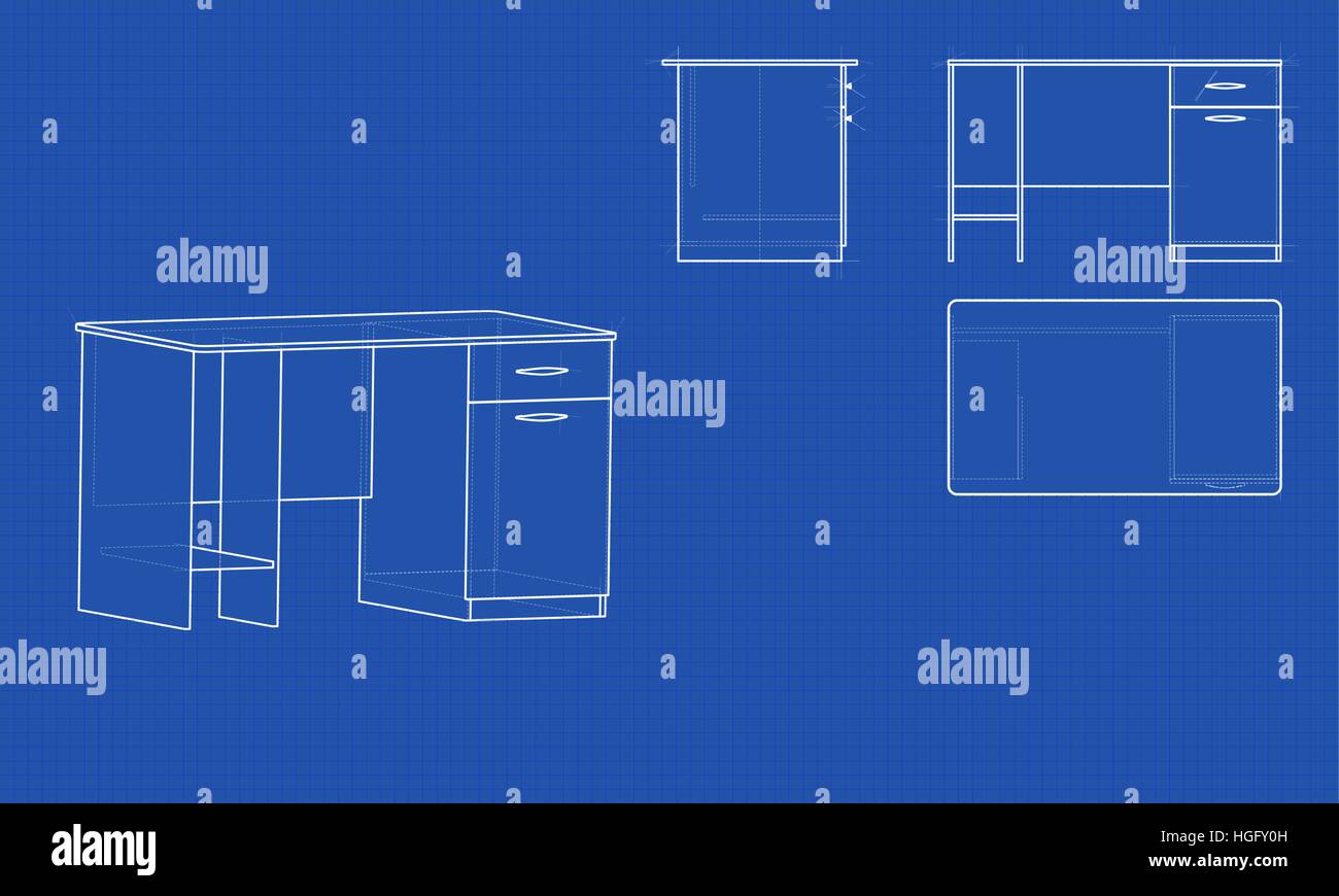 Blueprint Office Table Stock Vector Image Art Alamy