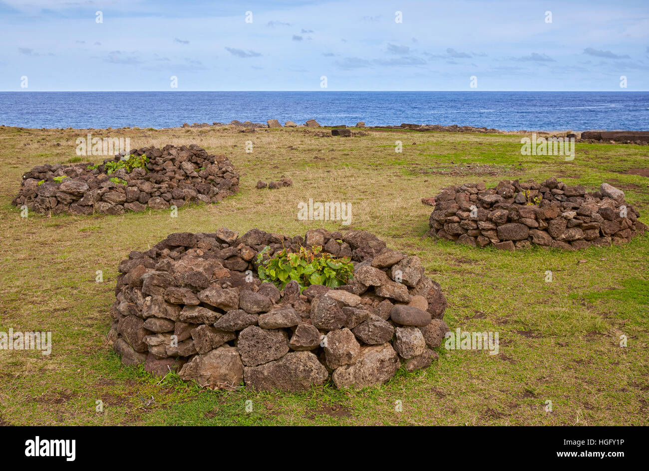 Manavai planting stone circles, Easter Island, Chile Stock Photo - Alamy