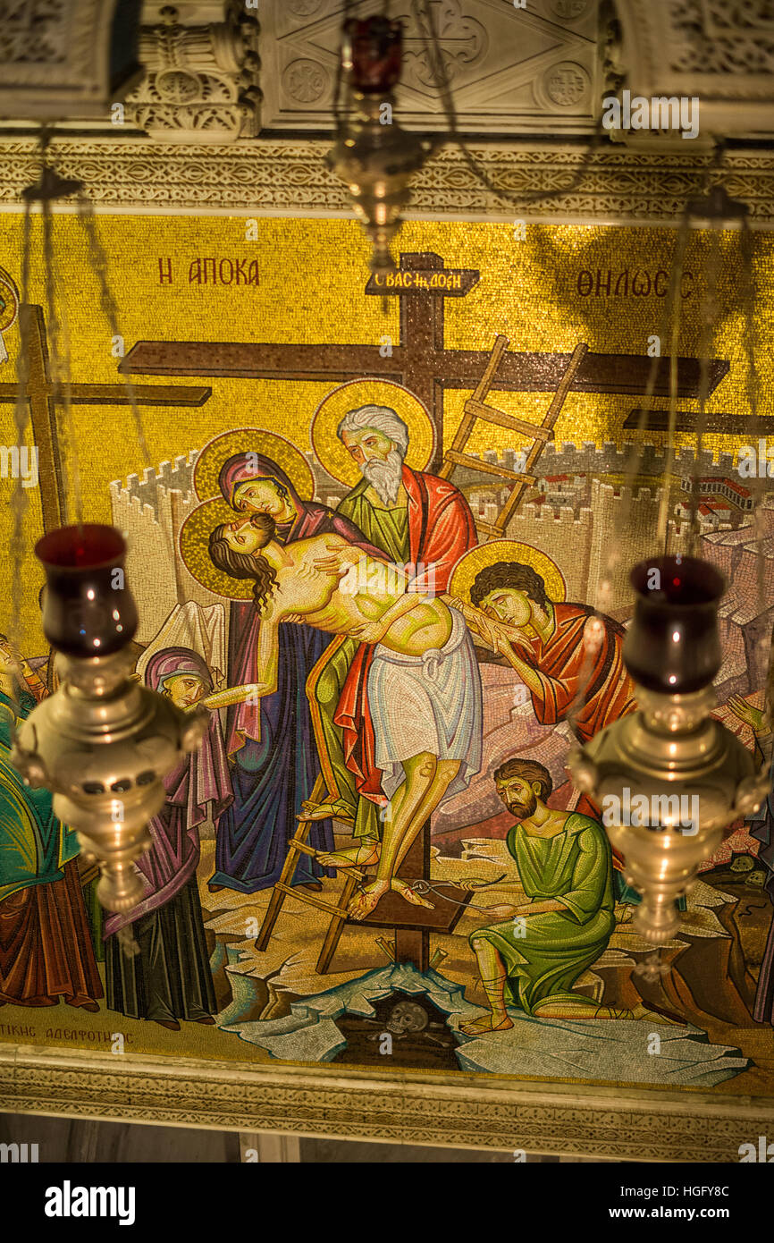 Crucifixion altar in the Church of Holy Sepulchre on Golgotha ...