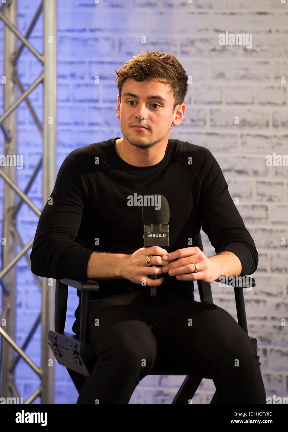 Tom Daley speaking at an AOL BUILD series event at AOL's Capper Street ...